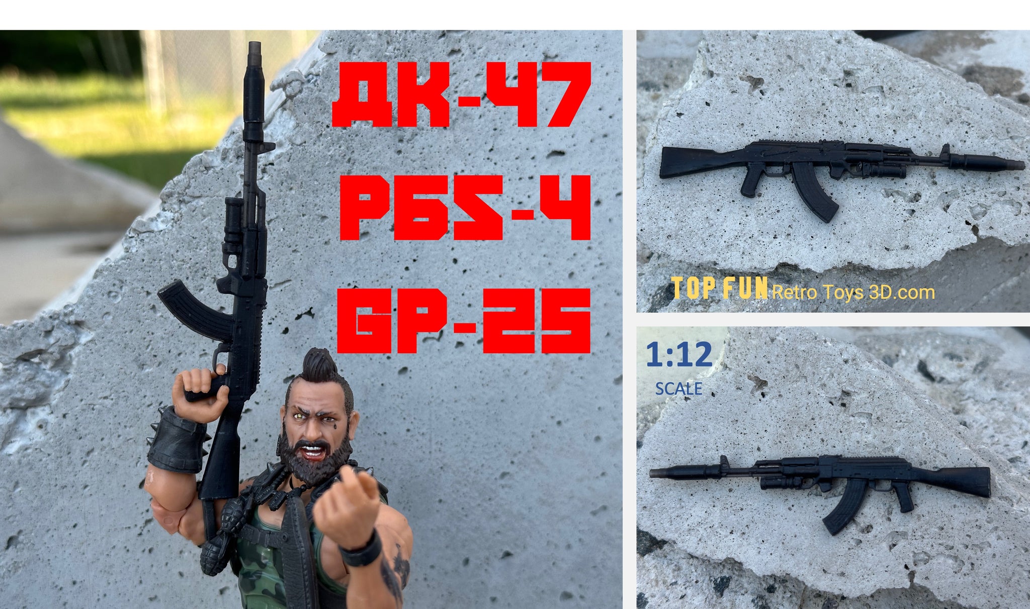 AK-47 Fixed Stock 1:12 Scale – Top Fun Retro Toys 3d